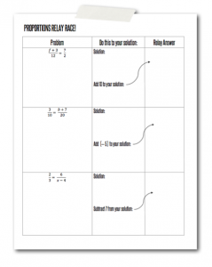 Algebraic Proportions Relay Race (Thanks Fawn!) | MathyCathy's Blog ...